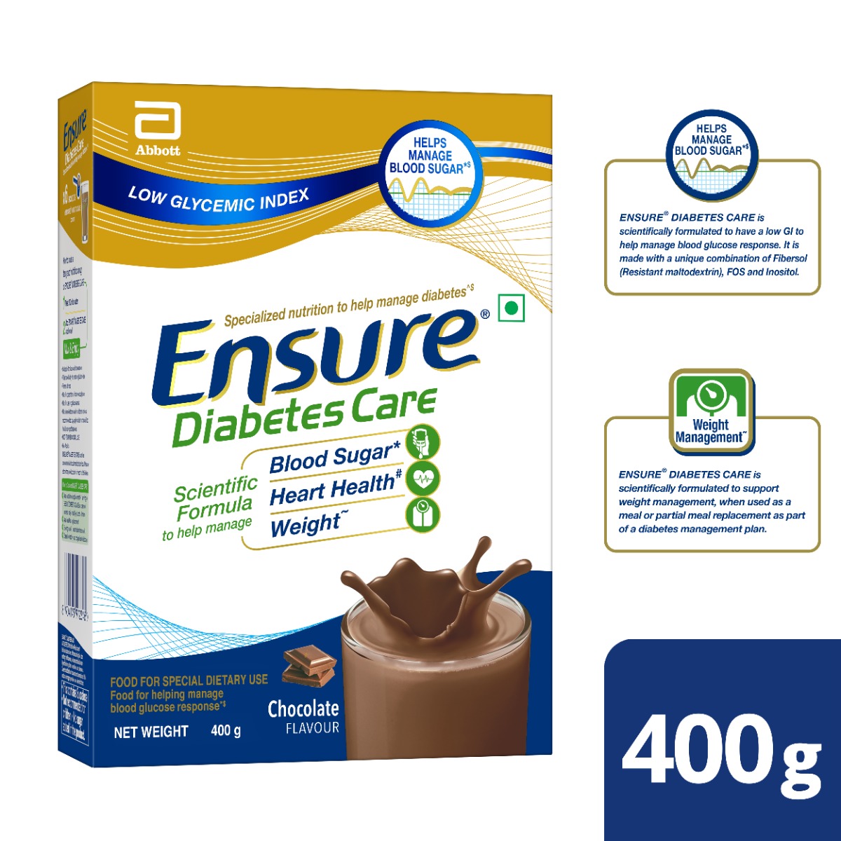 Ensure Diabetes Care Chocolate Flavour Powder, 400 gm Refill Pack Price ...