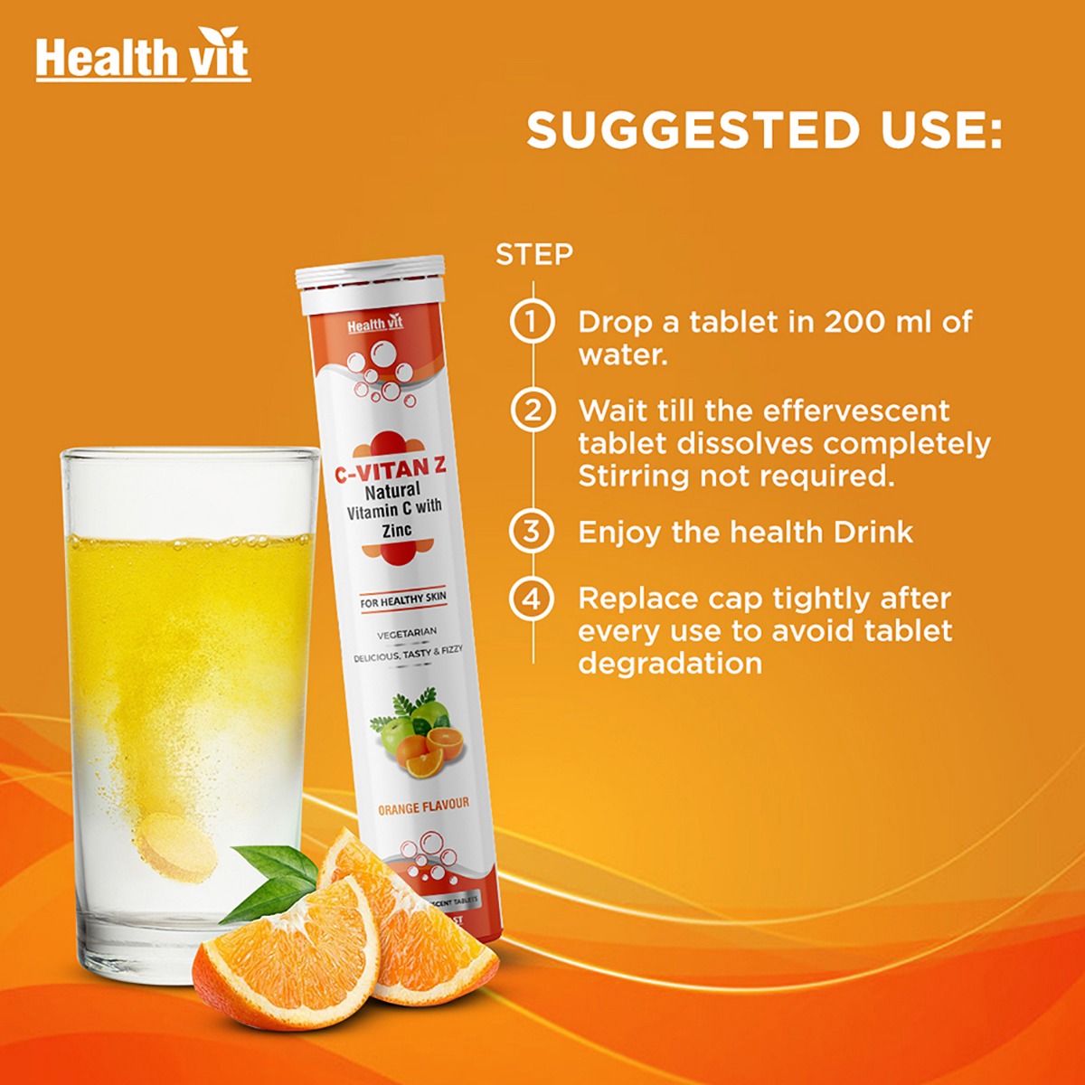 Healthvit C-Vitan-Z Orange Flavour Effervescent, 20 Tablets Price, Uses ...