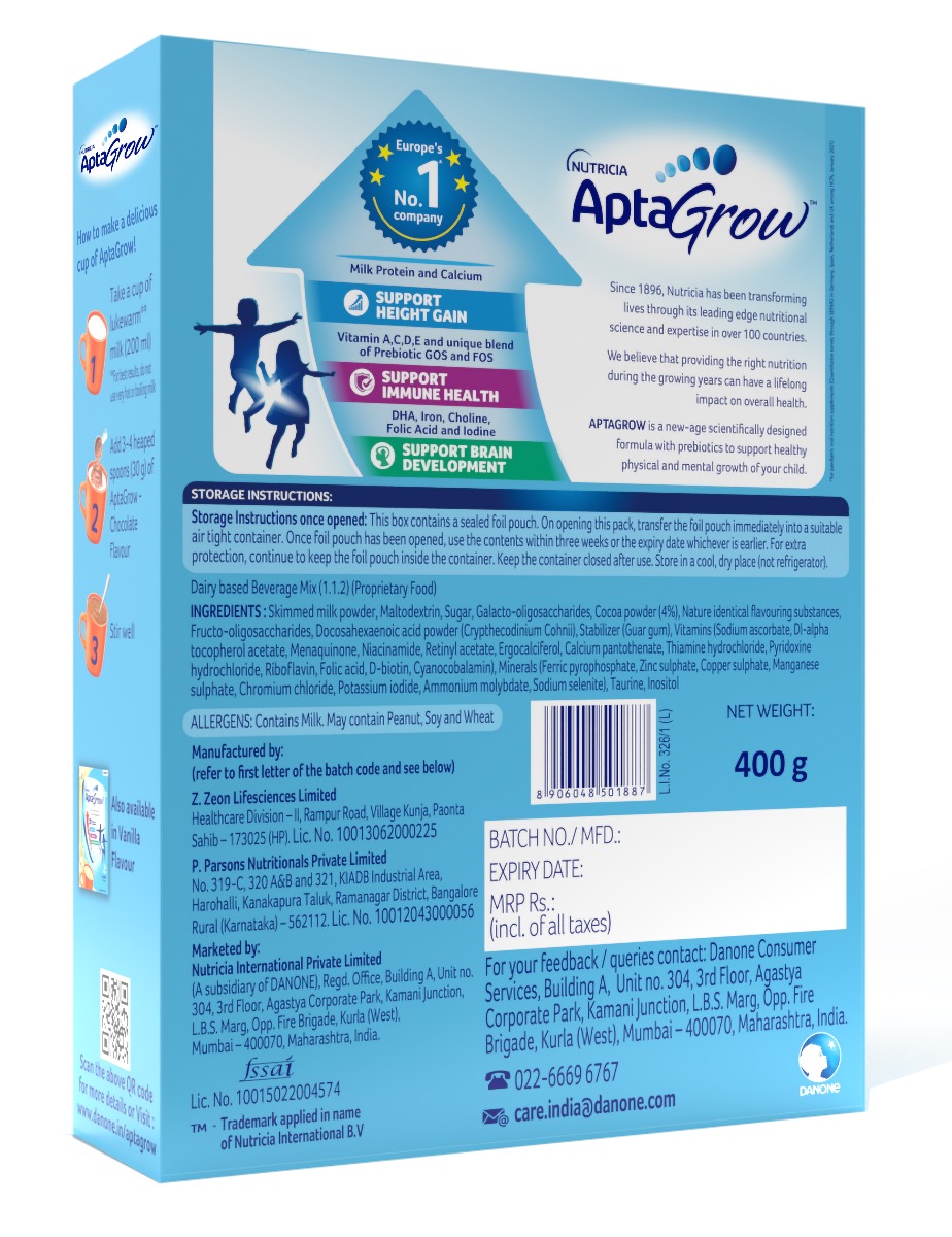 AptaGrow Chocolate Flavour Nutrition Drink Powder, 400 gm Price, Uses ...