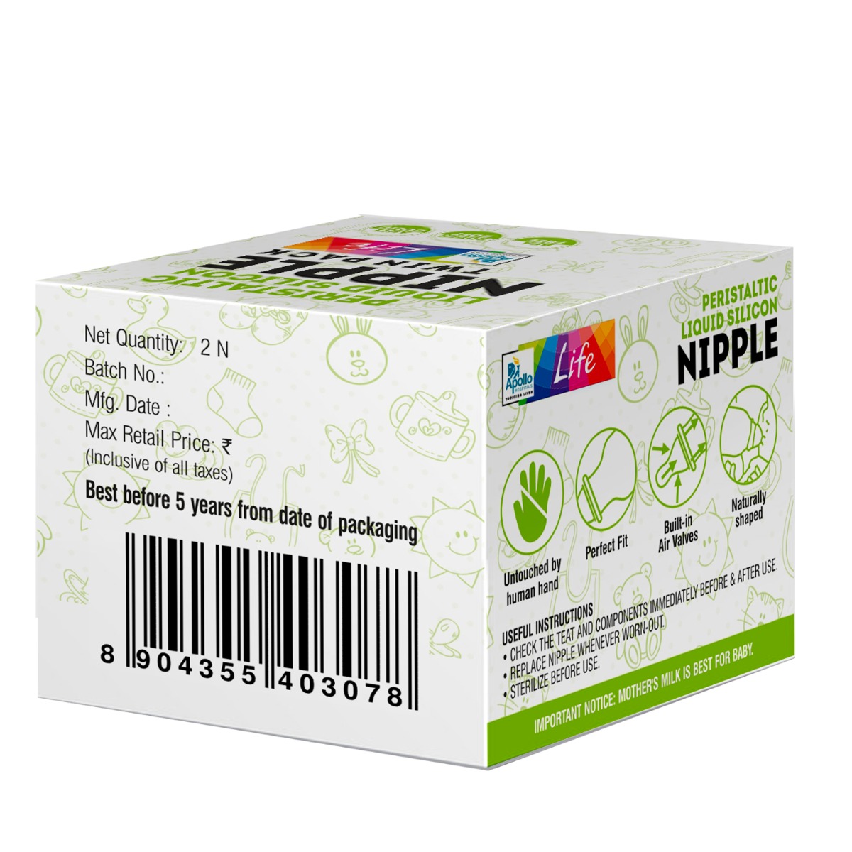 Apollo Life Peristaltic Liquid Silicon Nipple Twin Pack, 2 Count Price ...