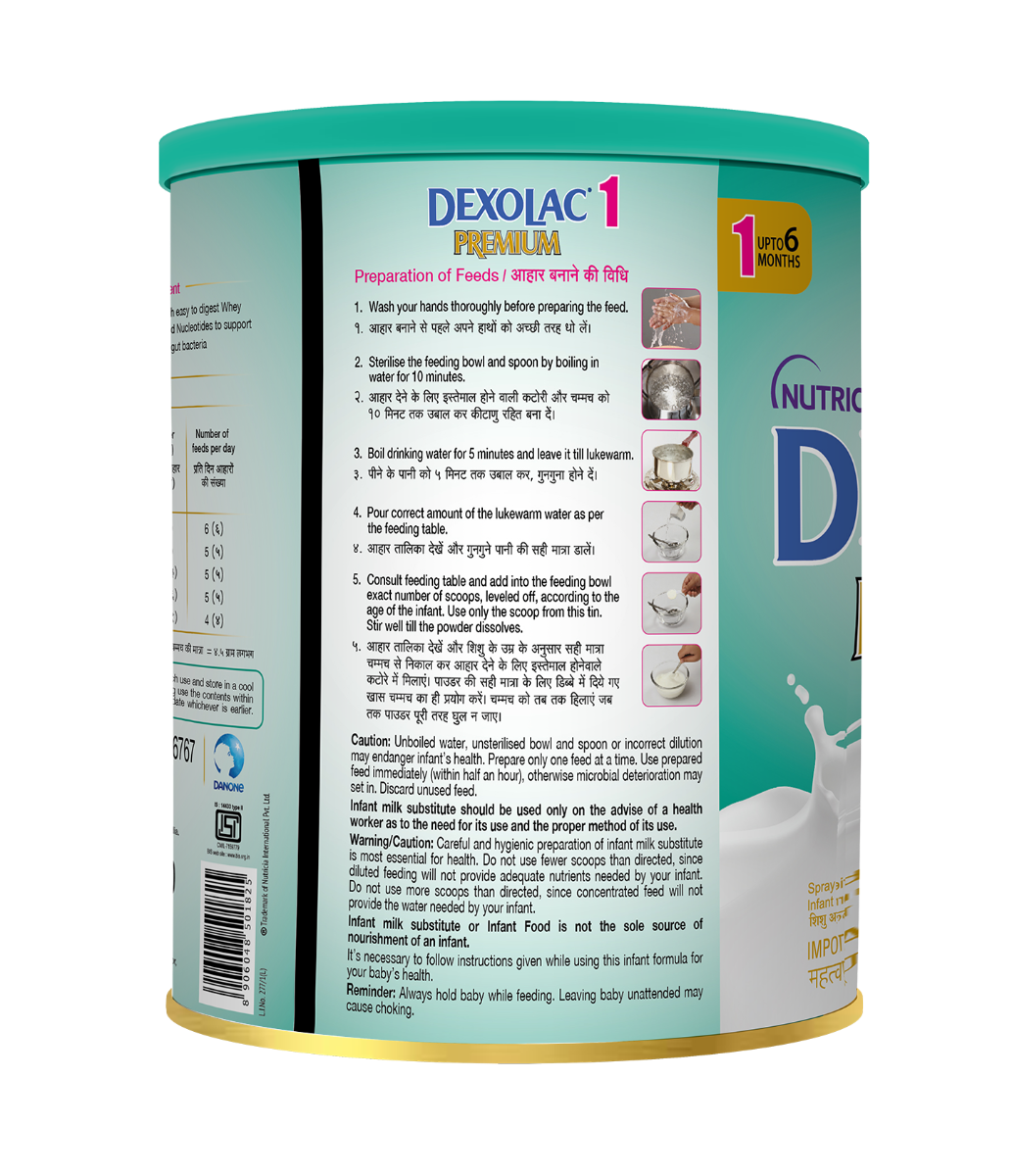 Dexolac Premium Infant Formula, Stage 1, Up to 6 Months, 400 gm Tin ...
