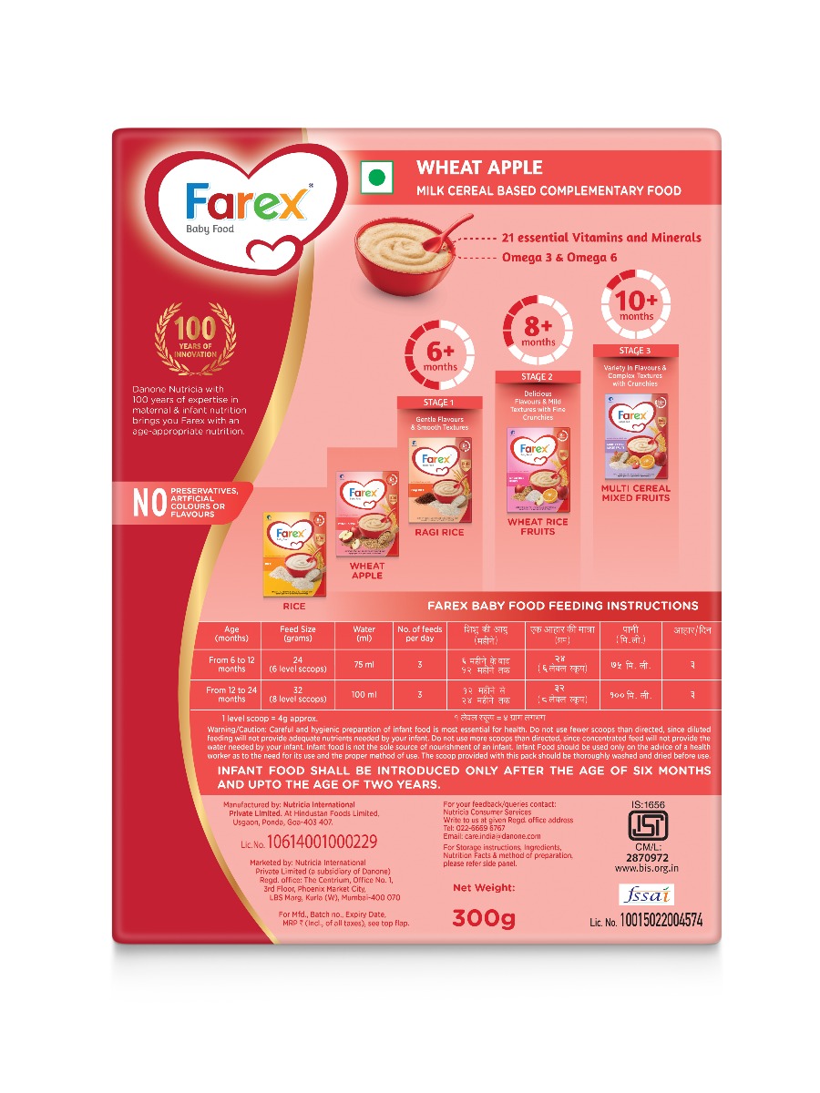 Farex Wheat Apple Baby Cereal 6+ Months, 300 gm Refill Pack Price, Uses ...