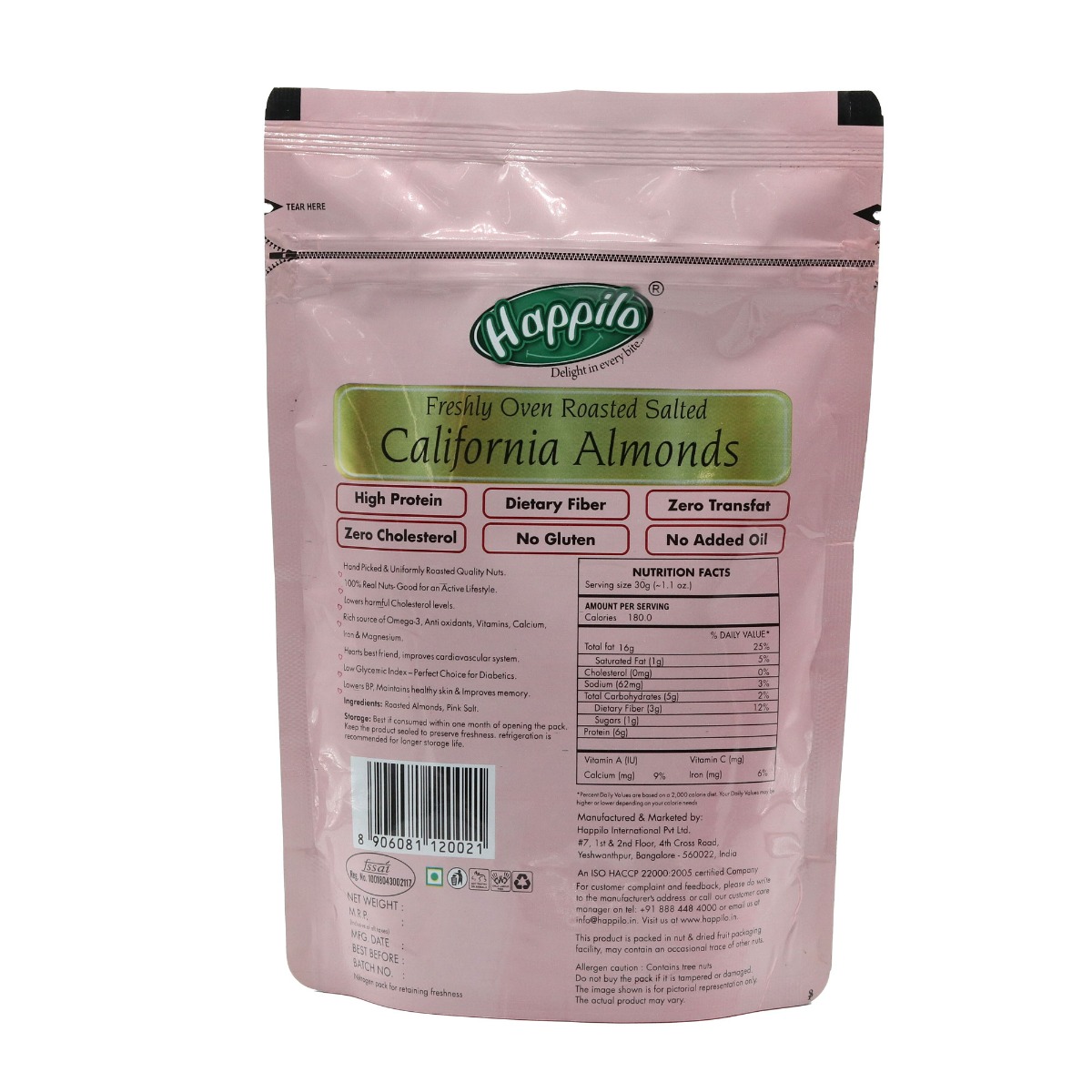 Happilo Premium Roasted Salted & Salted Californian Almonds, 200 gm ...