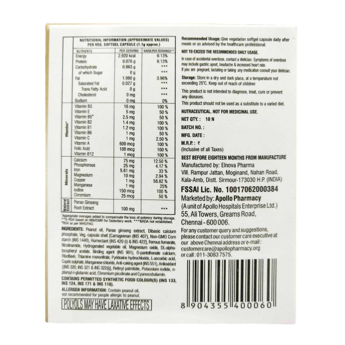 Apollo Pharmacy Multivitamin for Men, 10 Capsules Price, Uses, Side ...