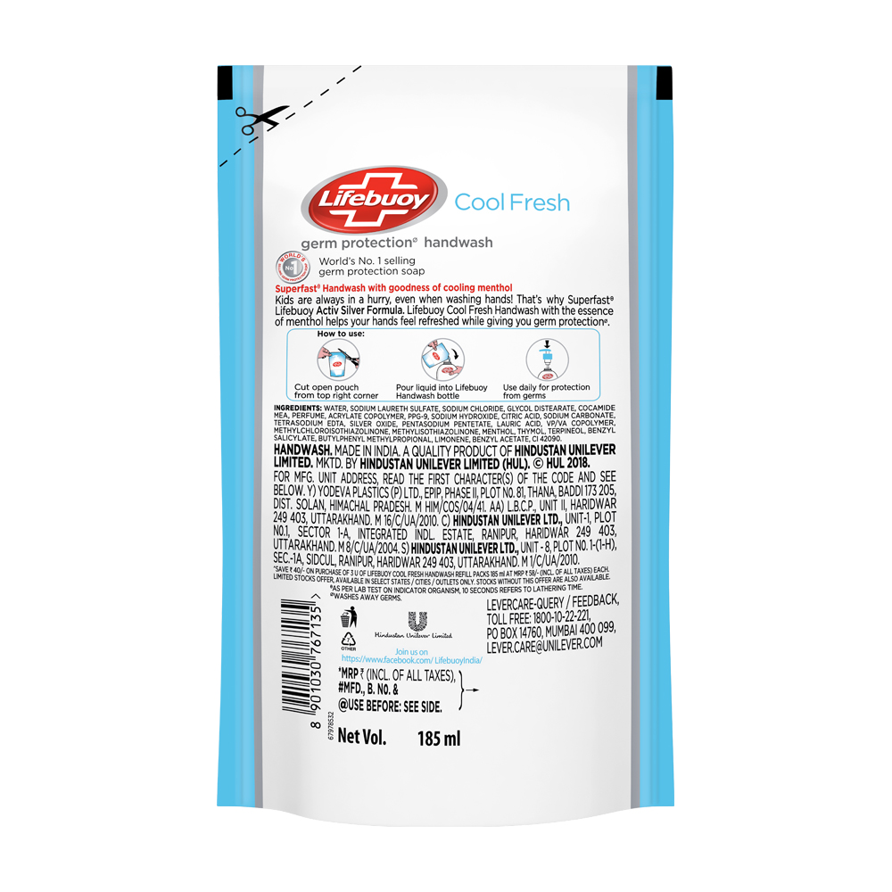 Lifebuoy Cool Fresh Menthol Germ Protection Handwash, 555 ml (3 x 185 ...