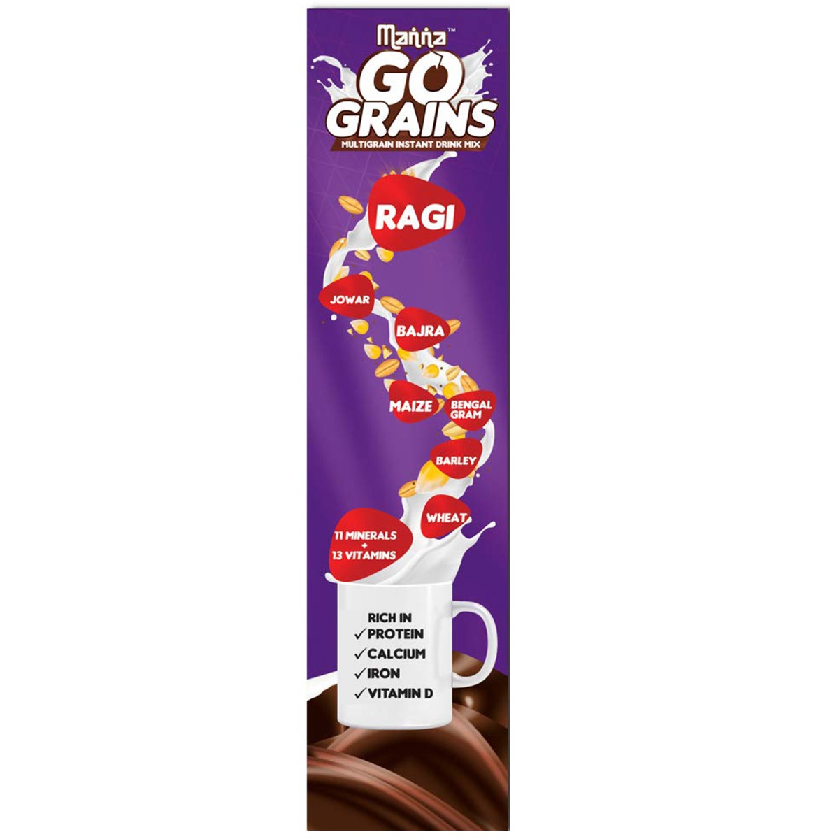 Manna Go Grains Multigrain Chocolate Flavour Instant Drink Mix, 200 gm ...