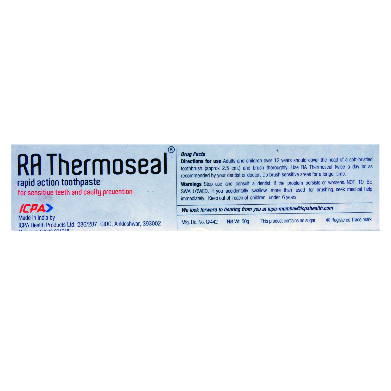 RA Thermoseal Rapid Action Mint Flavoured Sensitive Teeth & Cavity Protection Toothpaste, 50 gm ...