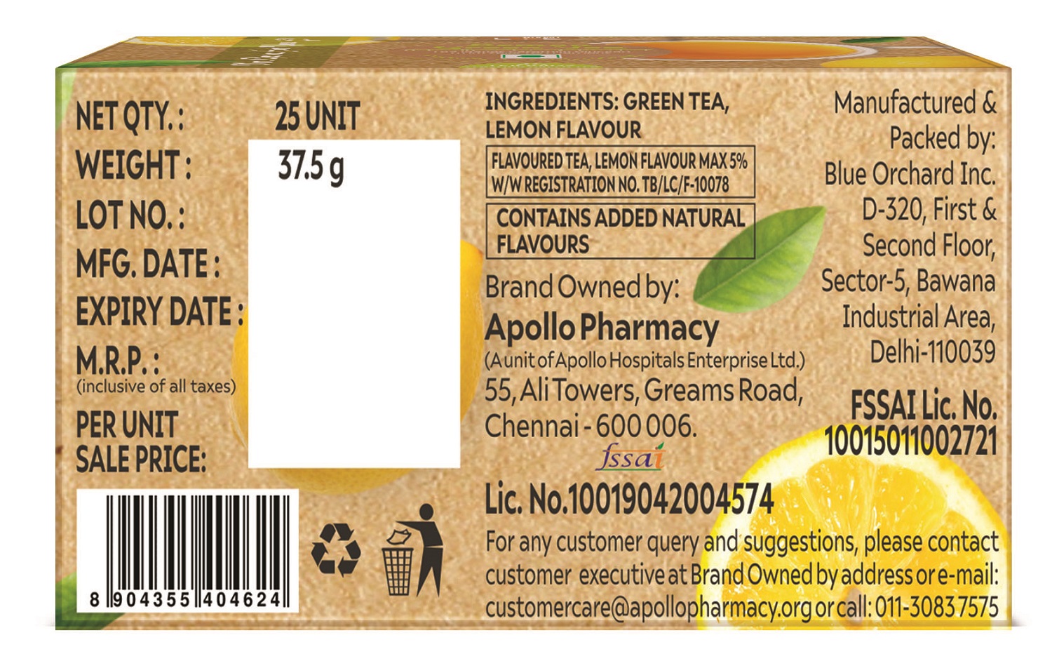 Apollo Life Lemon Green Tea Infusion Bags, 25 Count Price, Uses, Side ...